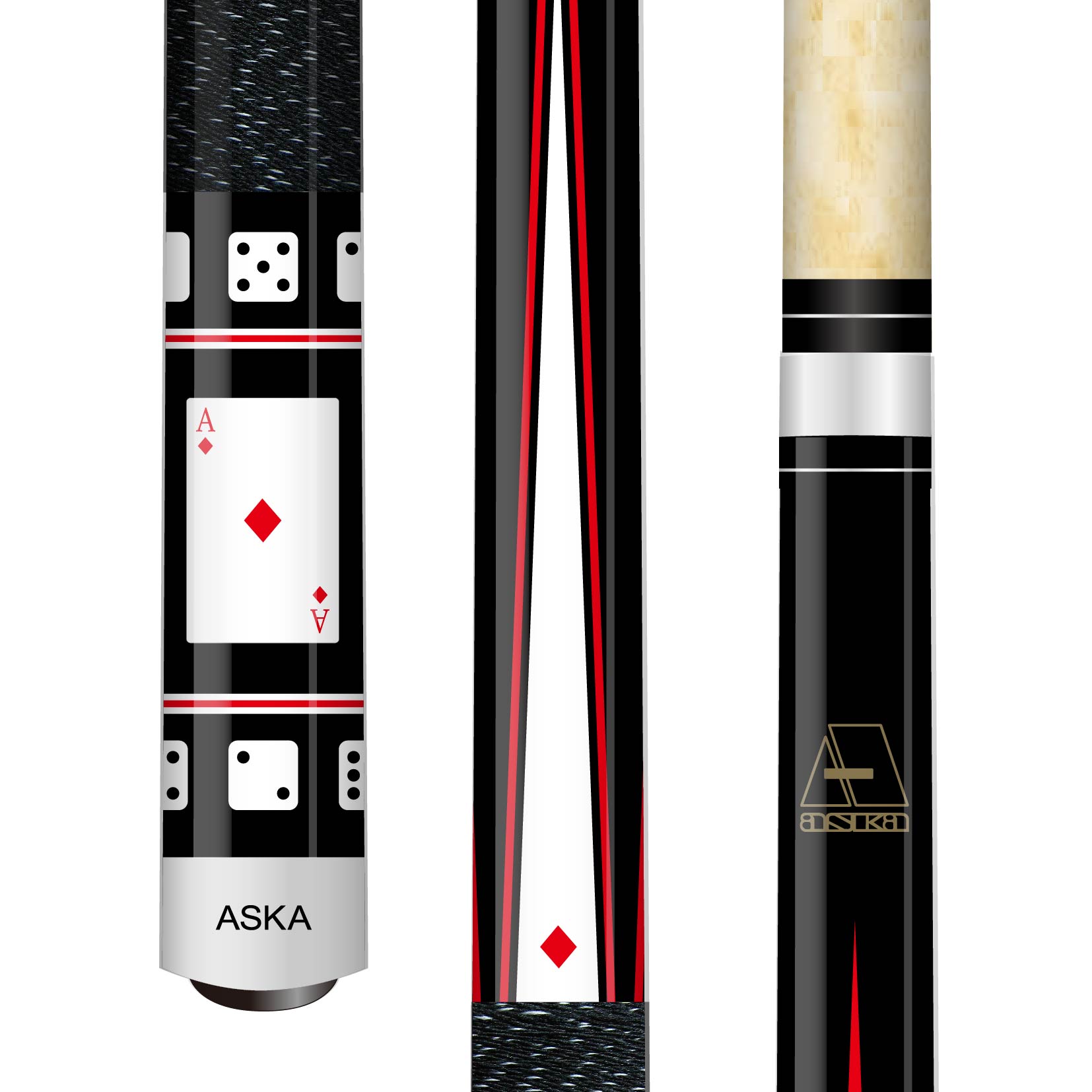ASKA Poker DIAMONDS Cards and Dice Billiard Pool Cue, 58" Hard Rock Ca ...