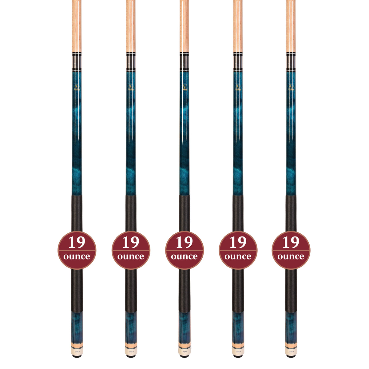 Set of 5 BLACK Aska L2 Billiard Pool Cues, 58" Hard Rock Canadian Mapl ...