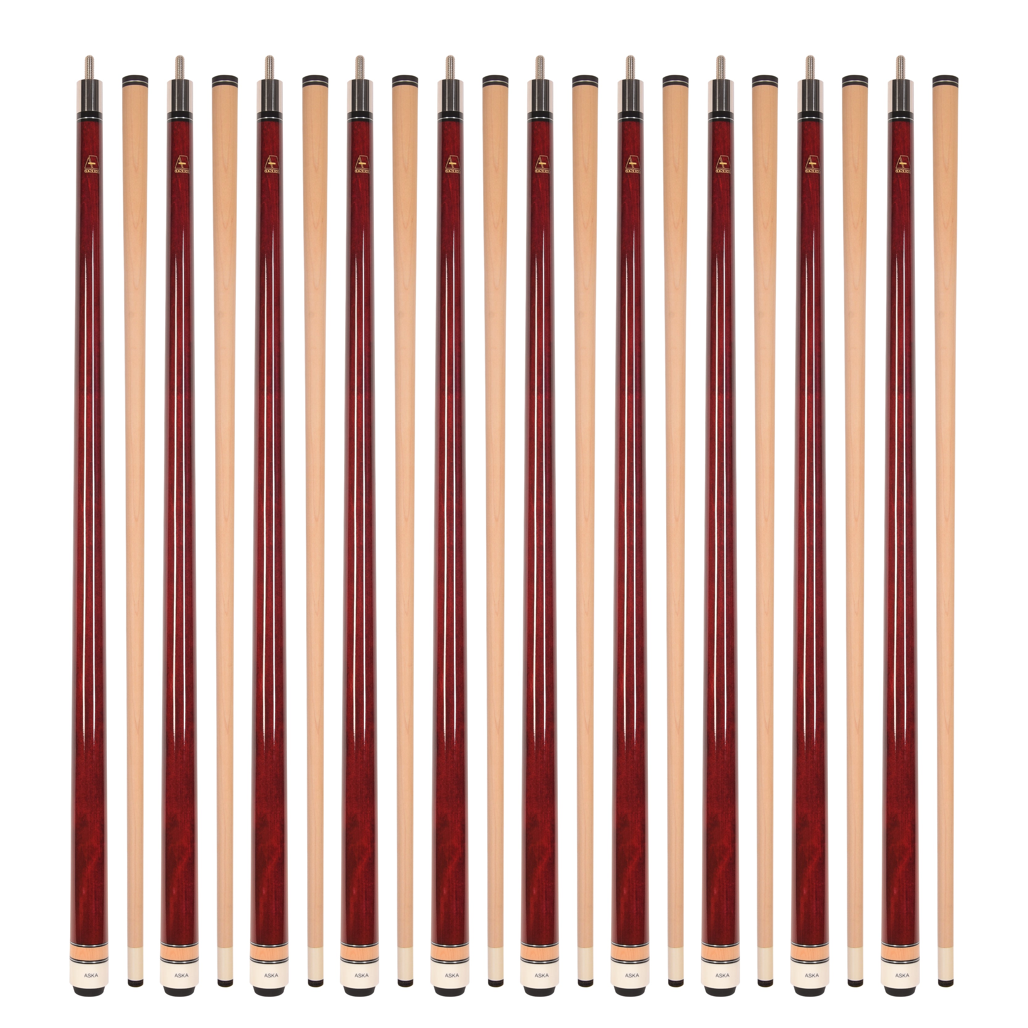 ASKA L3 Red 18oz Pool Cues - Lot of 10 - Maple, 13mm Tip – Aska Billiards