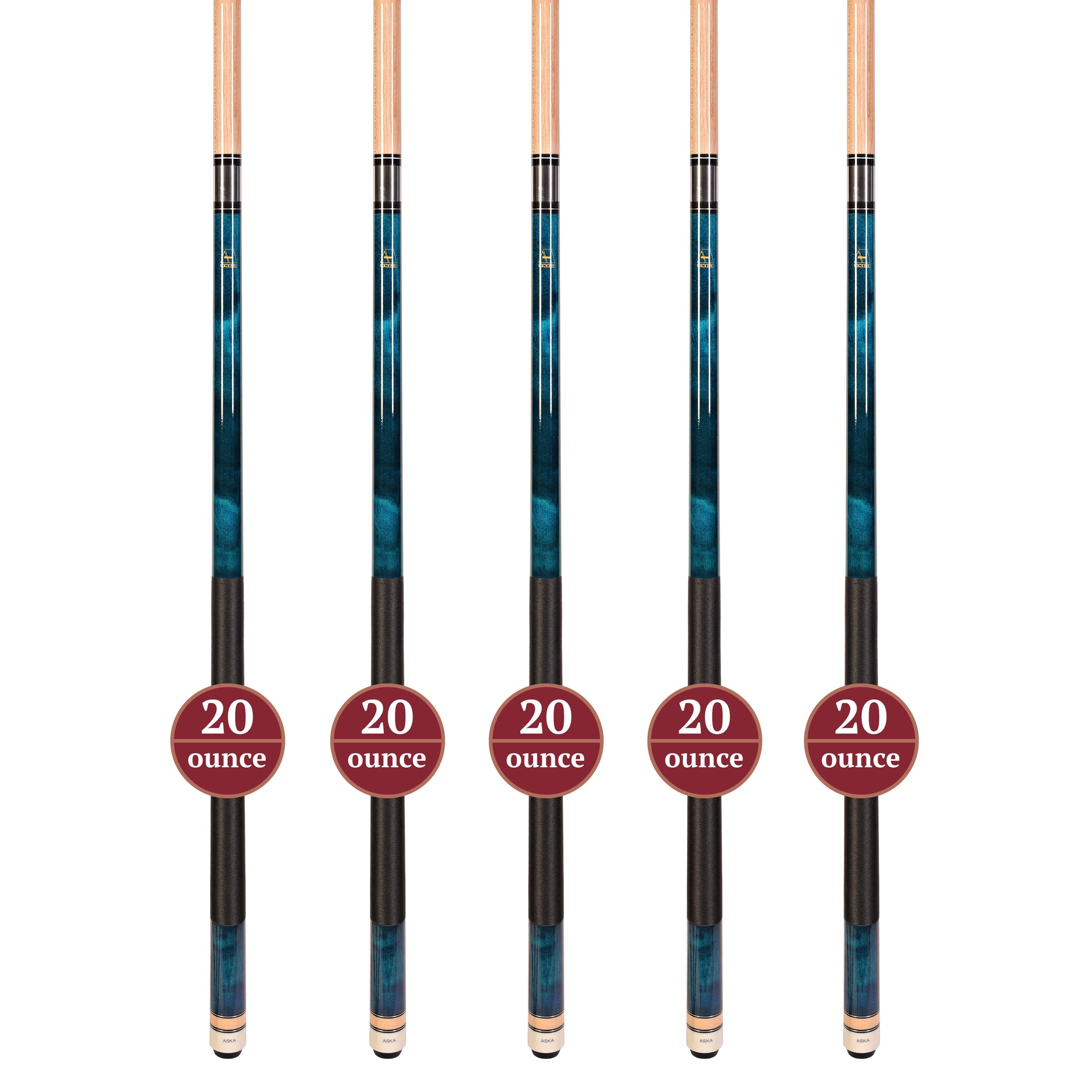 Set of 5 BLUE Aska L2 Billiard Pool Cues, 58" Hard Rock Canadian Maple ...