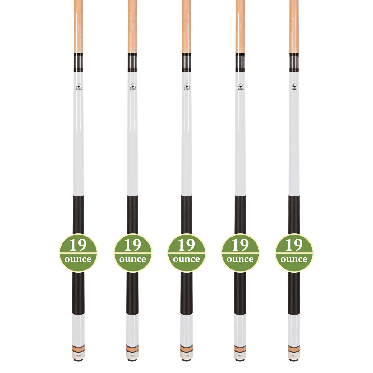 Set of 5 WHITE Aska L2 Billiard Pool Cues, 58" Hard Rock Canadian Mapl ...